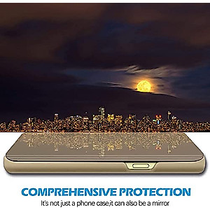 CCasualL Compatible for Oppo Reno2 Z Case 6.53 inch Electroplating Mirror Design Bracket Clear Vision Flip-Book Style Mirror Makeup PU Shockproof Protective Cover-Gold
