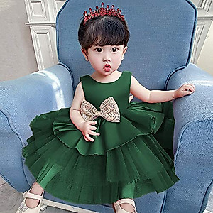 AVAZU 6M-5T Toddler Baby Girls Backless Big Sequins Bowknot Tutu Gown Formal Wedding Party Easter Ball Gown Christmas Dress Dark Green 90