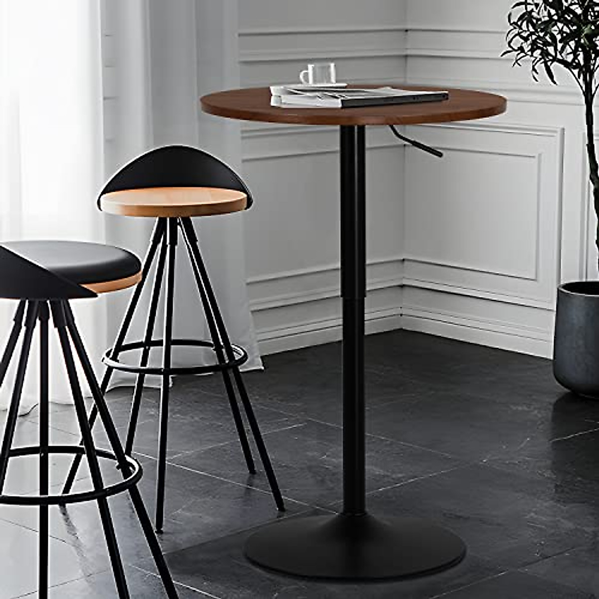 Magshion 23.5'' Round Pub Table, 360 Degree Swivel Cocktail Bar Table with Black Leg, Adjustable Height Range 27.5"-36" for Living Room Kitchen (Brown)