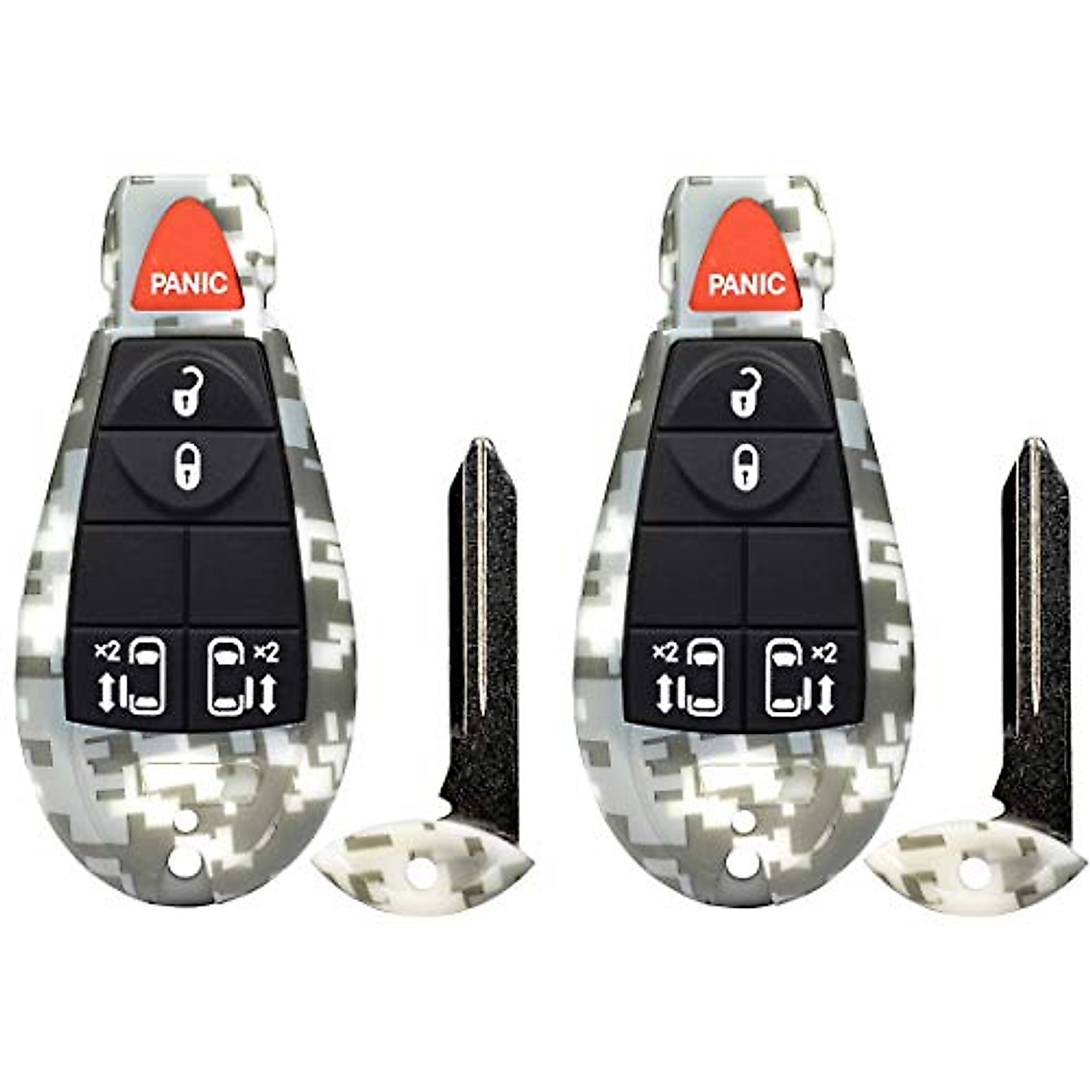 2x New Camouflage Entry 5 Buttons Remote Start Car Key Fob M3N5WY783X IYZ-C01C For Compatible with Town Country Dodge Grand Caravan VW Routan.