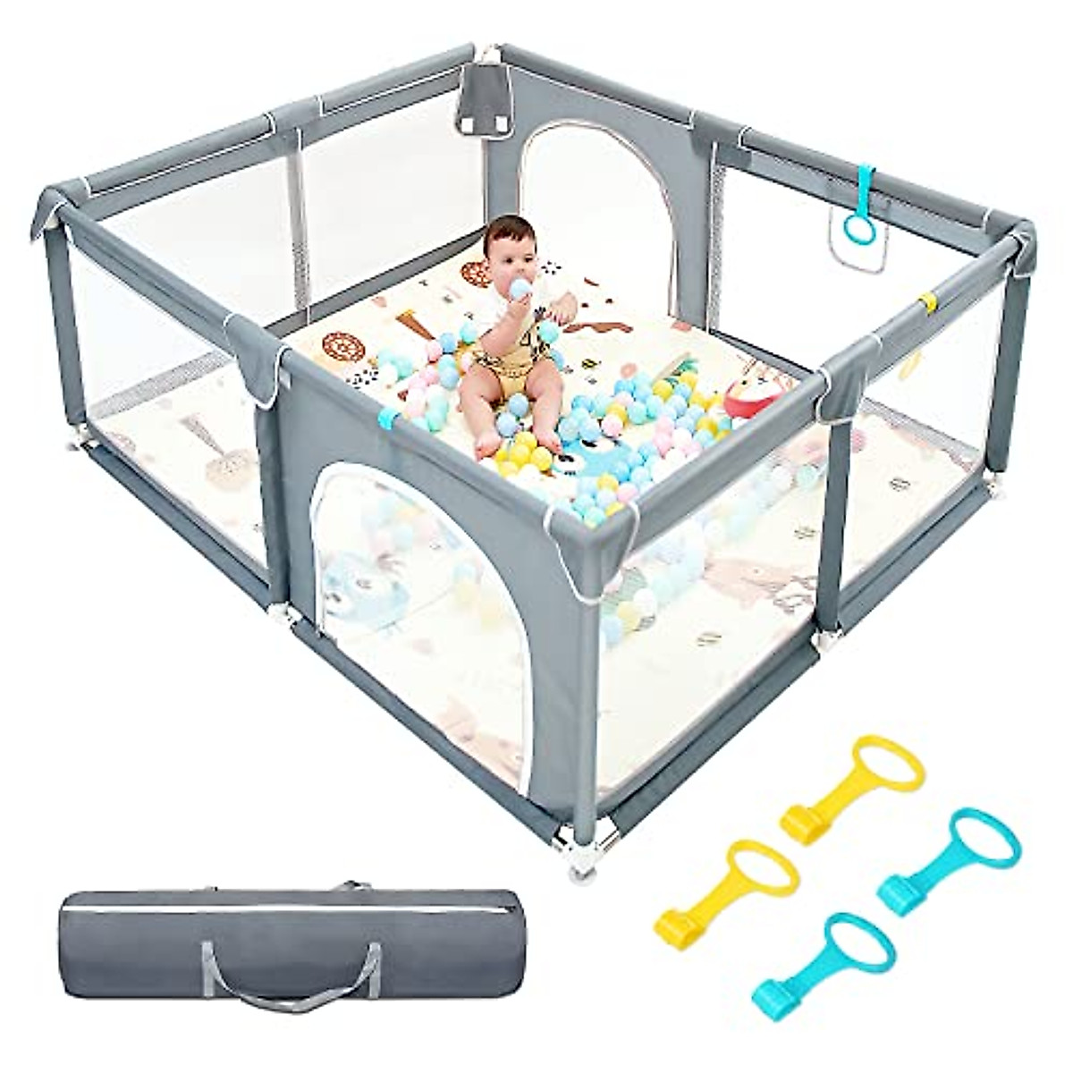Baby Playpen,71"x59" Extra Large Baby Playard, Playpen for Babies with Gate, Indoor & Outdoor Kid Activity Center with Anti-Slip Base, Sturdy Safety Playpen with Soft Mesh, Playpen for Toddlers(Gray)