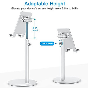Cell Phone Stand, OMOTON Angle Height Adjustable Phone Holder, Aluminum Desktop Phone Dock for Desk, Compatible with iPhone 13/Mini/Pro/Max, All Smartphones and Tablets(4-11''), Silver
