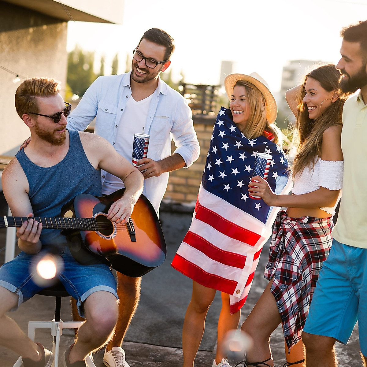 American Flag Water Tumbler, 4th of July Gifts Patriotic Cup, Patriotic Party Supplies for Labor Day, Memorial, Veterans Day, 20 oz Vacuum Insulated Tumbler with Lid, Straw and Brush (Stylish Style)
