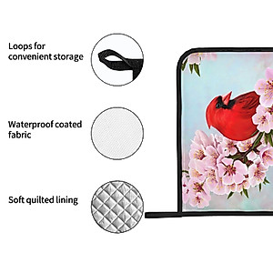 Evava Potholders 2 Pieces Set, Red Cardinal Bird Pink Flowers Hot Pads with Anti-Scald Cotton Infill Material Birds One Size
