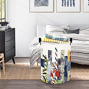 Clastyle 45L Geometric Abstract Art Laundry Baskets with Drawstring Blue Collapsible Laundry Hamper for Clothes Bedroom, 14.2x17.7 in