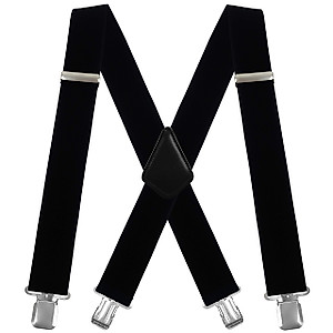 Moulen Men's X-Back 2 Inches Wide Heavy Duty Clips Adjustable Suspenders, Black, Size Large