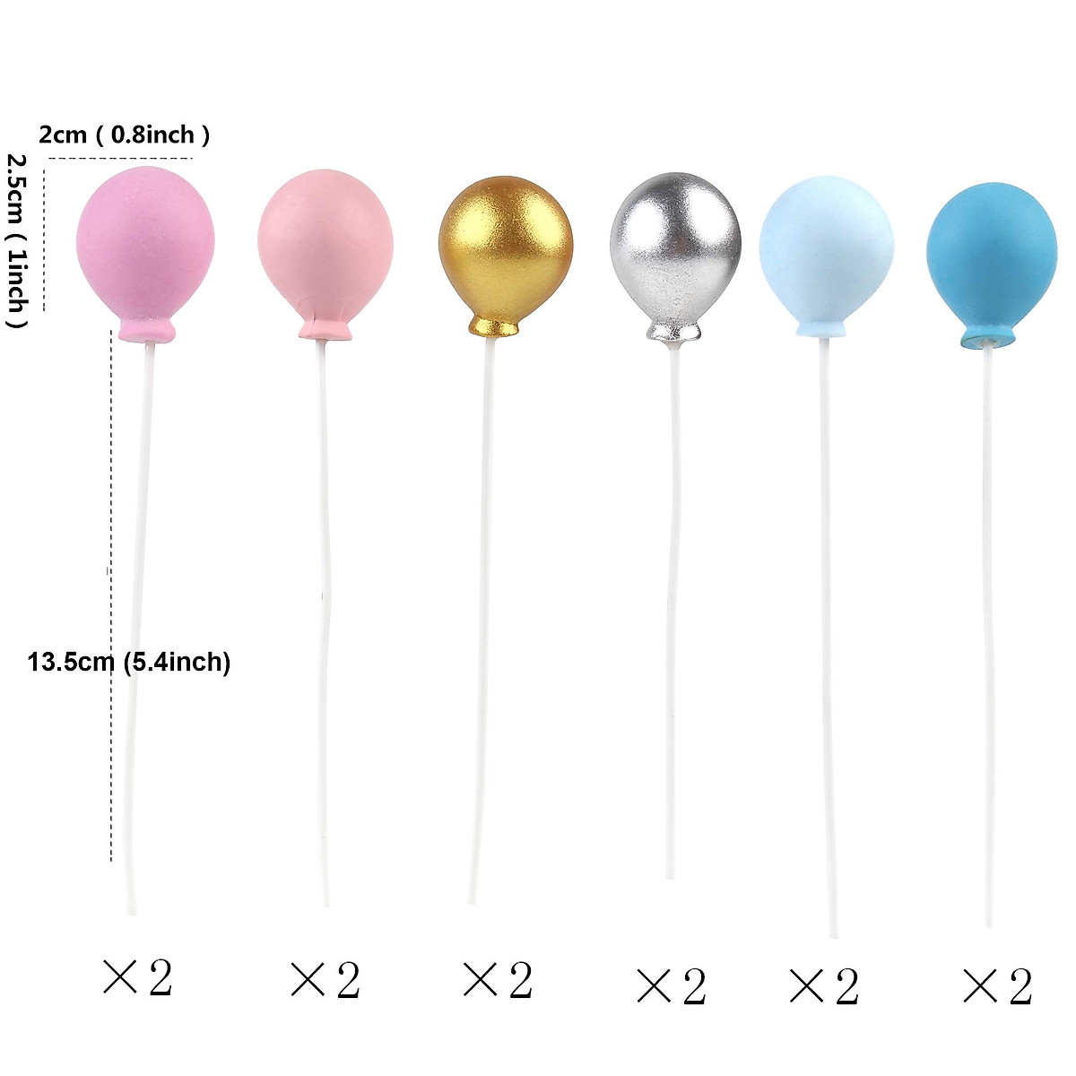 Ercadio 12 Pack Balloon Cake Toppers Resin Round Shape 3D Balloons Cupcake Picks Baby Shower Girls Boys Birthday Wedding Party Cake Decoration Supplies Mixed Colors