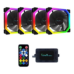 Apevia PN4-RGB Phoenix 120mm Dual-Ring RGB LED Fan for Gaming, 16x LEDs & 8X Anti-Vibration Rubber Pads (4-pk)