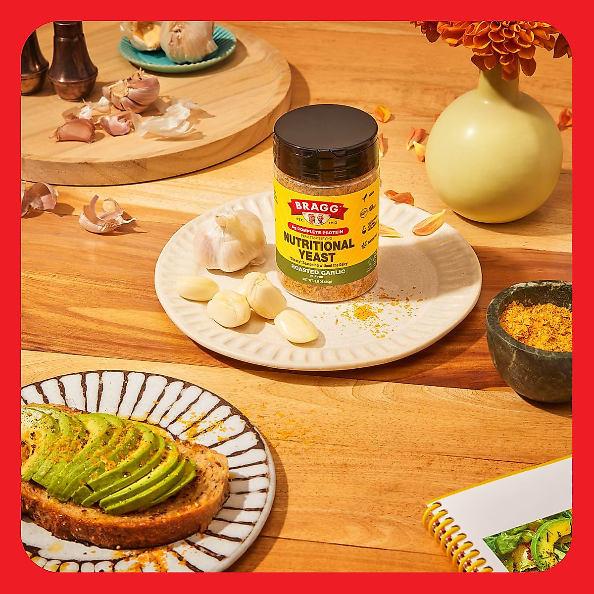 Bragg Nutritional Yeast Roasted Garlic Seasoning - 3 oz - Dairy-Free Parmesan Cheese Substitute - Perfect for Salads, Pastas, Popcorn, and More