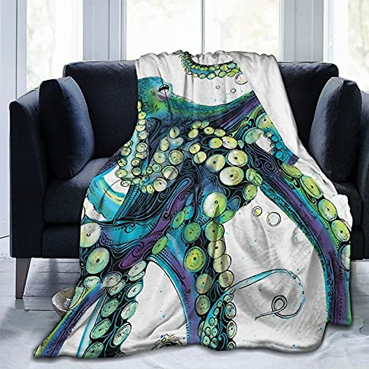 WQAOUD Colorful Fashion Octopus Flannel Fleece Blanket Lightweight Throw Blanket Warm Bed Blanket Ultra-Soft Cozy Microfiber Blanket，Couch and Plush House Warming Decor Gift Idea 50"x40"