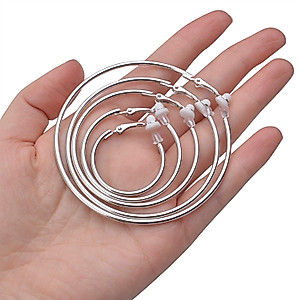 5 Pairs Silver Clip on Earrings Hoop Non Piercing Women Clip Earrings for Women, 5 Sizes