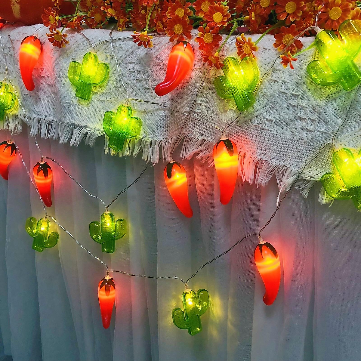 Tropical Themed String Lights Chili Pepper Cactus LED String Lights Battery Powered for Desert Texas Cowboy Wreath Bedroom Wedding Home Party Christmas Decor
