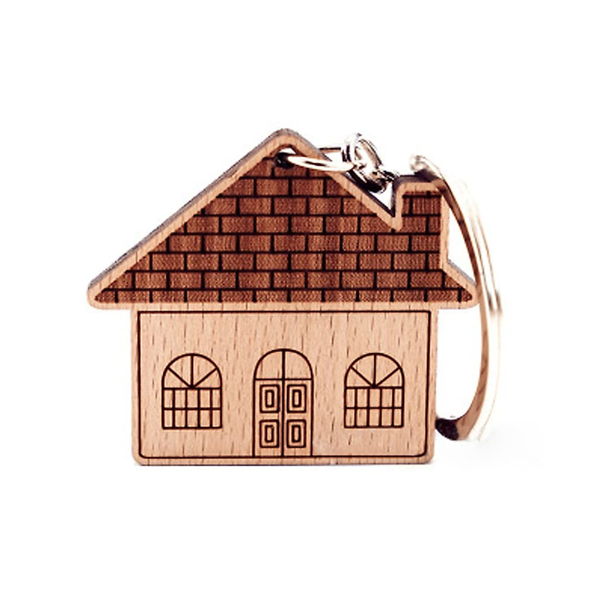 Wresty 4 Pcs House Design Key Chain Wood Keychain Home Key Ring Decoration Housewarming Gift Favors Brown