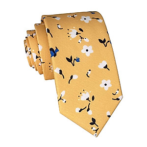 Kebocis Mens Cotton Skinny Tie Floral Ties for Men, Yellow