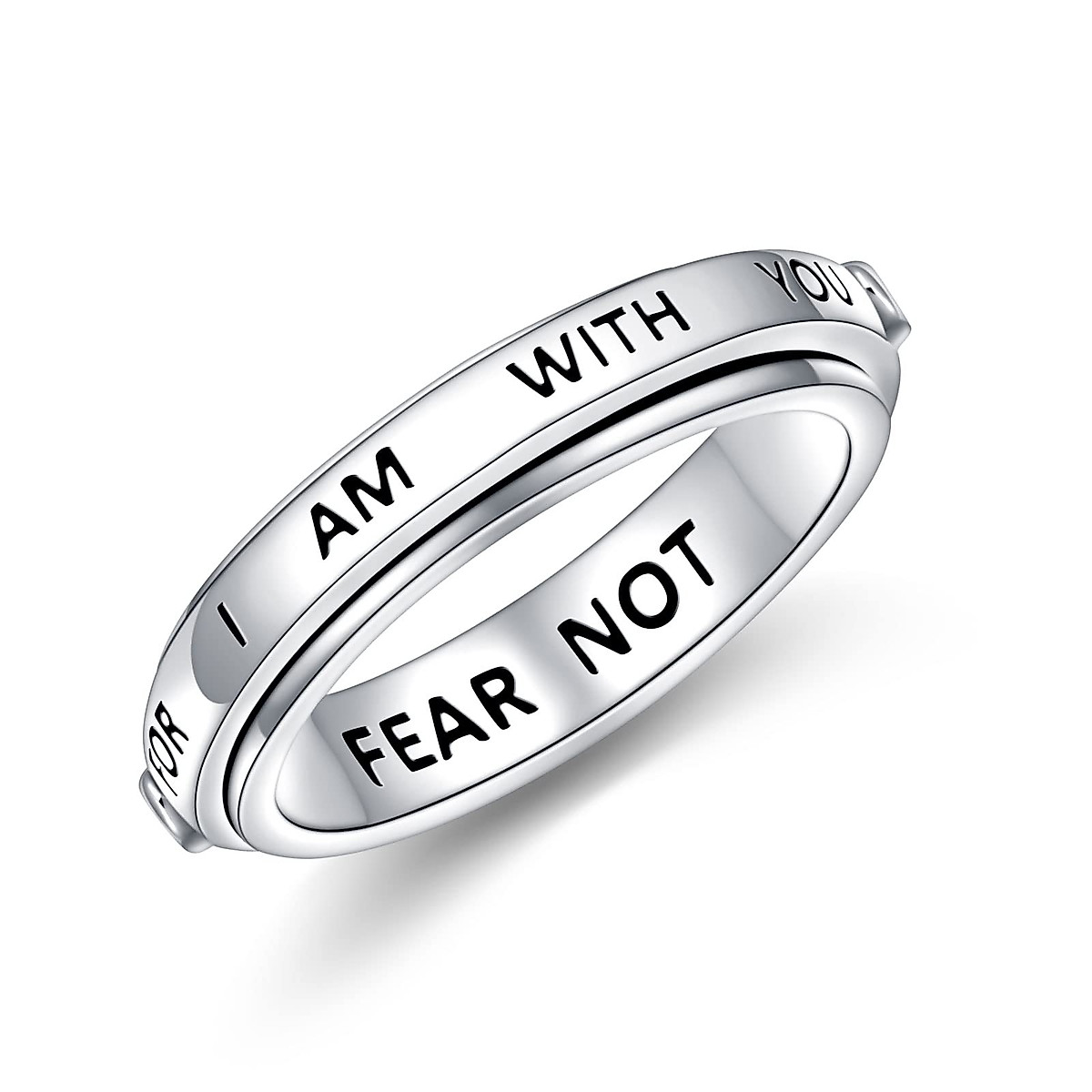 Spinner Ring S925 Sterling Silver Fidget Anxiety Worry Inspirational Band Fidget Relieving Boredom ADHD Autism Rings for Men Women Teens, Precious Metal, Cubic Zirconia