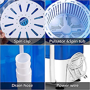 COSTWAY Portable Mini Washing Machine with Spin Dryer, Washing Capacity 5.5lbs, Electric Compact Machines Durable Design Energy Saving, Rotary Controller, Laundry Washer for Home Apartment RV, Blue
