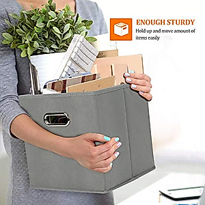 Chippon Foldable Cube Storage Organizer, Collapsible Fabric Storage Bins with Aluminum Handles, 11"x11"x11" for Home Bedroom Office (Grey)