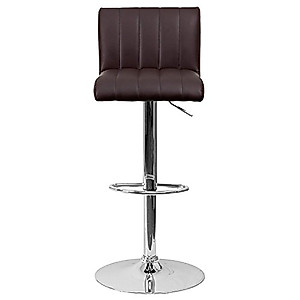 Contemporary Bar Stool Vertical Line Design Hydraulic Adjustable Height 360-Degree Swivel Seat Sturdy Steel Frame Chrome Base Dining Chair Bar Pub Stool Home Office Furniture - Set of 2 Brown #1983