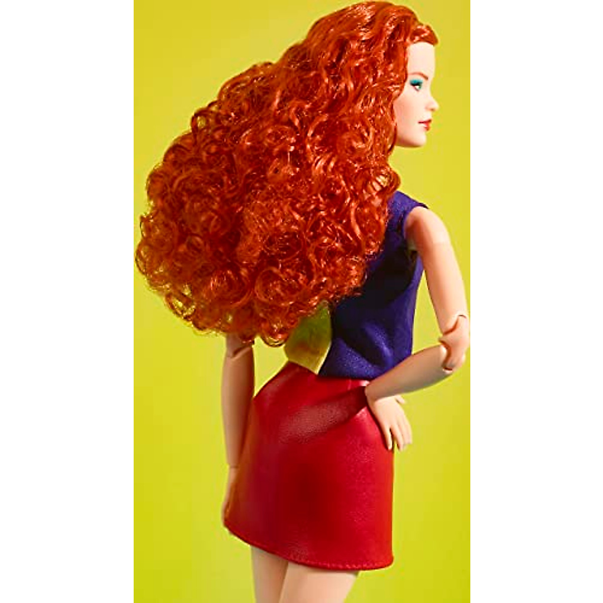 Barbie Looks Doll with Curly Red Hair Dressed in Color Block Top and Glossy Pleather Skirt, Posable Made to Move Body