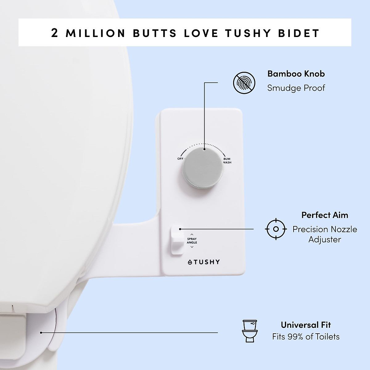 TUSHY Classic 3.0 Bidet Toilet Seat Attachment - A Non-Electric Self Cleaning Water Sprayer with Adjustable Water Pressure Nozzle, Angle Control (Classic 3.0, White/Platinum + Relaxed Ottoman)