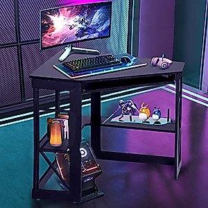 VECELO Corner Computer Desk 41 x 30 inches with Smooth Keyboard & Storage Shelves for Home Office Workstation, Black