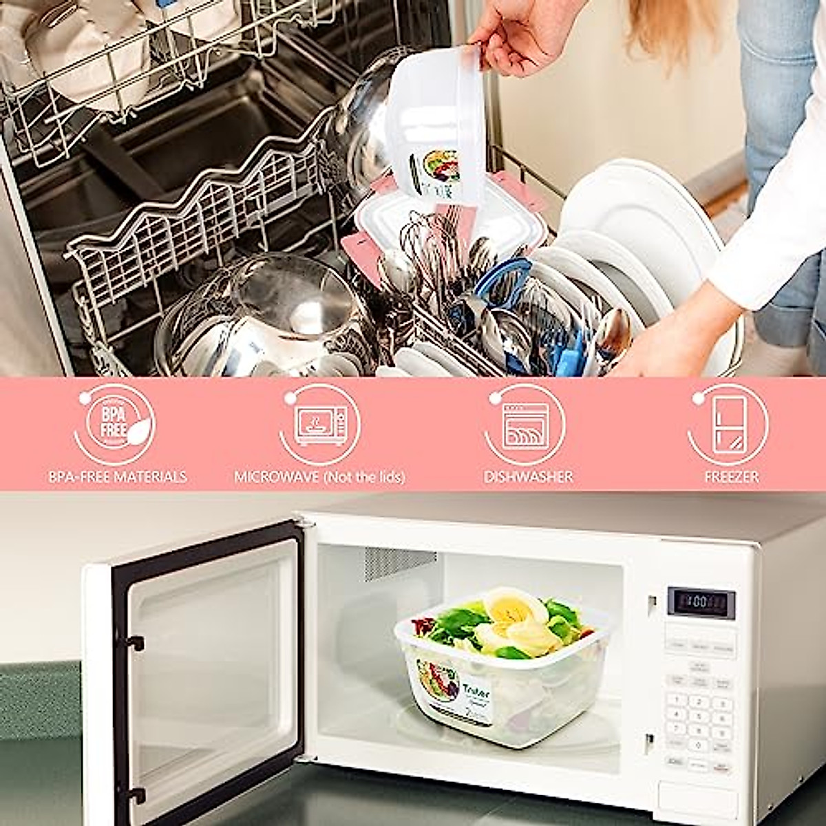 Triiter 55-oz Salad Lunch Box, Pink, BPA-Free Plastic, Leak-Proof, Convenient Compartments, Extra-Large Capacity