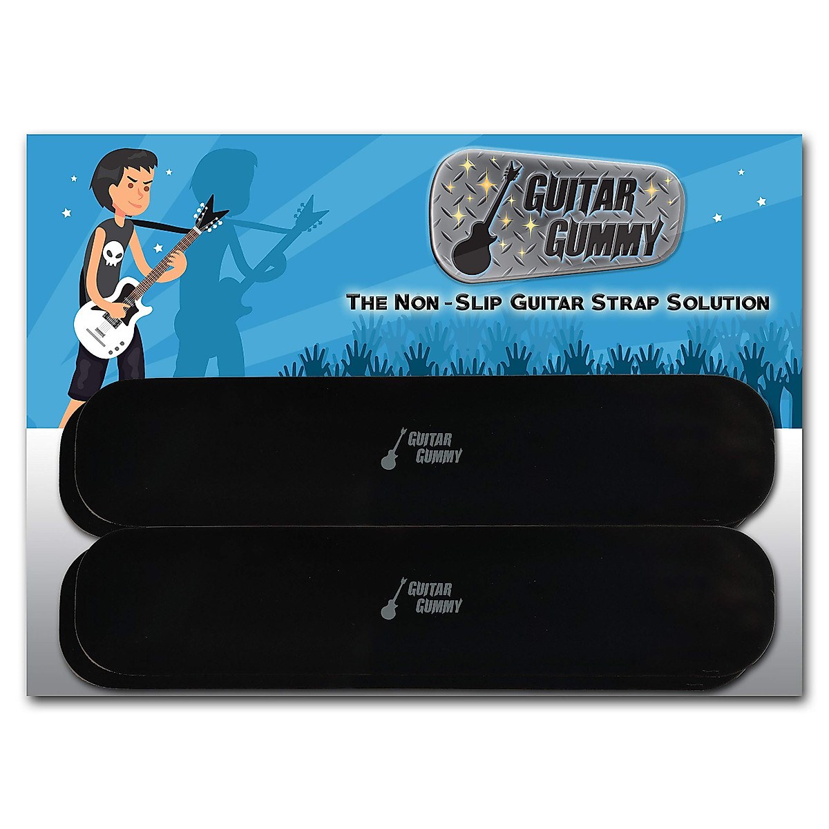 Guitar Gummy™ The ORIGINAL Guitar Strap Non Slip Grip Strip Pad; Prevent Neck Dive - SET of 4 PIECES; Large Black (Black)