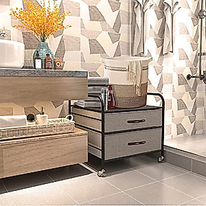 EazeHome Mini Fridge Stand, Fridge Stand with Storage, 2 Drawer Fridge Cart, Organizer Unit for Mini Fridge, Fridge Stand with Metal Frame and Fabric Drawers, Mini Fridge Table with 4 Swivel Wheels