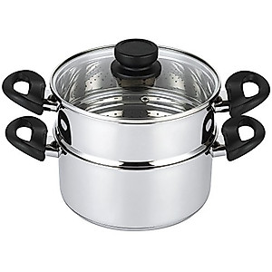 Nevlers 3 Piece Premium Heavy Duty Stainless Steel Steamer Pot Set Includes 3 Quart Cooking Pot, 2 Quart Steamer Insert and Vented Glass Lid | Stack and Steam Pot Set for All Cooking Surfaces