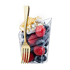 Mini Gold Fork, Gold Plastic Tasting Fork, (4 inch 36 Count) Gold Mini Plastic Forks for Ice Cream Sampling, Appetizers Tasting, Puddings, Gelato, Cockatils - Posh Setting