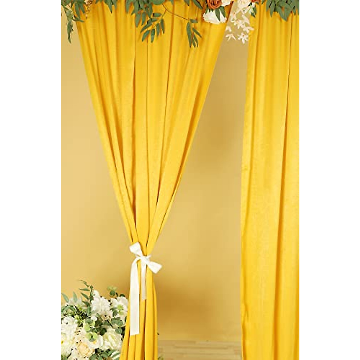 Cytdkve 2 Panels 4.8 Feet x 10 Feet Gold Velvet-Like Wedding Backdrop Curtain Drapes, Silky Soft Window Curtains Panels for Wedding Ceremony Birthday Party Decorations