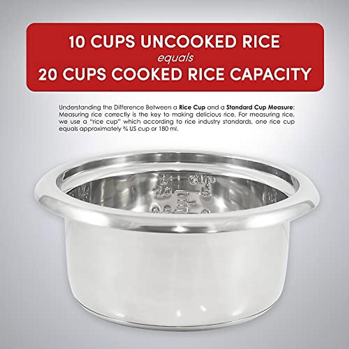 Elite Gourmet ERC2010B Electric Rice Cooker with Stainless Steel Inner Pot Makes Soups, Stews, Porridge's, Grains and Cereals, 10 cups cooked (5 Cups uncooked), Black