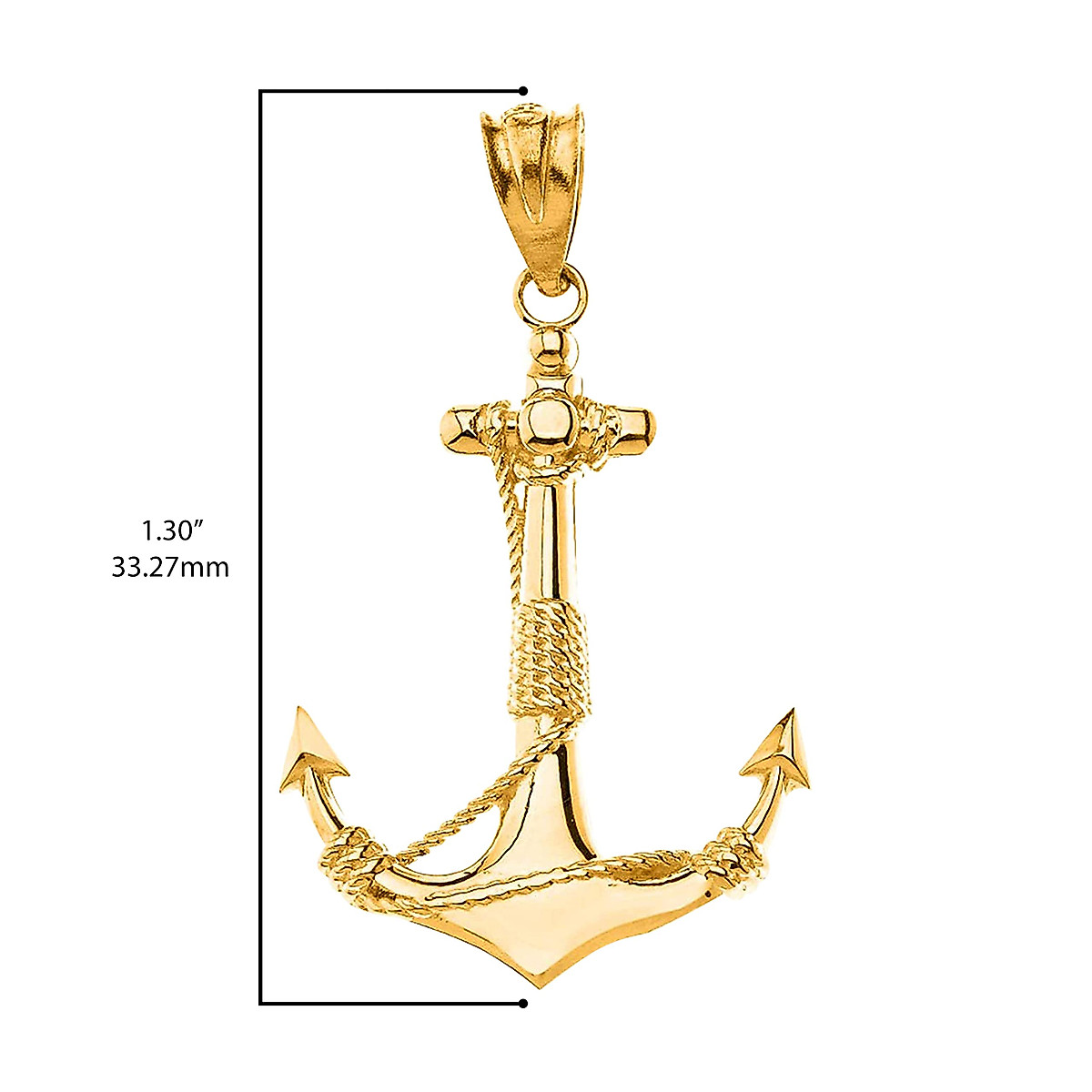 14K Yellow Gold Rope Wrapped Fouled Anchor Charm Pendant