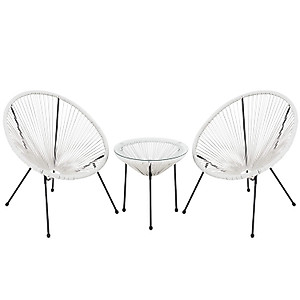 FDW Patio Bistro Set Bistro Table Set Acapulco Chairs Outdoor Chairs Set of 2 All-Weather Hammock Weave Chair Set of 2 and Glass Top Side Table Small Patio Table and Chairs White