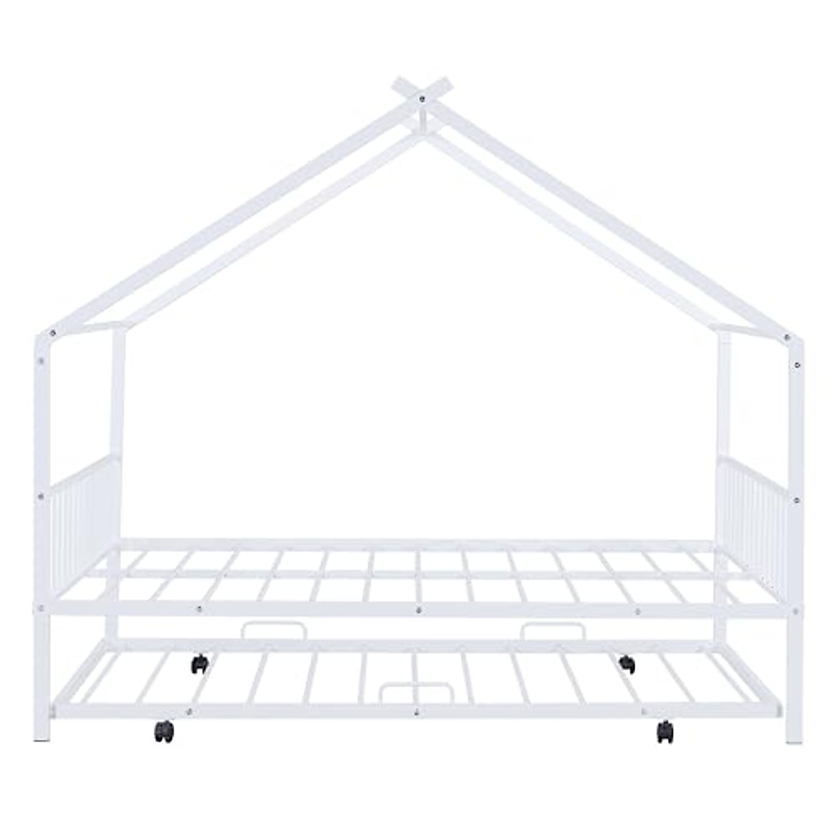Merax Full Size Metal Floor House Bed Frame with Trundle for for Bedroom Dorm,Boys,Girls