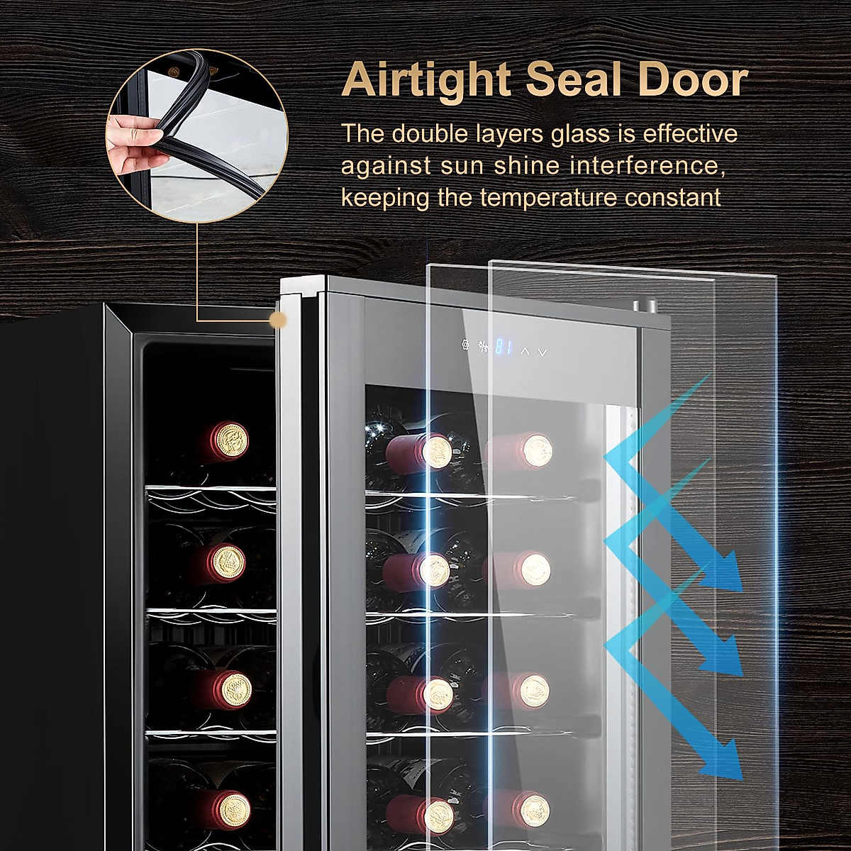BODEGACOOLER 24 Bottle Mini Fridge for Bedroom, Compressor Wine Cooler Refrigerator for Home and Kitchen, Wine Cooler with Digital Temperature Control & Double-layer Glass Door for Wine, Champagne.