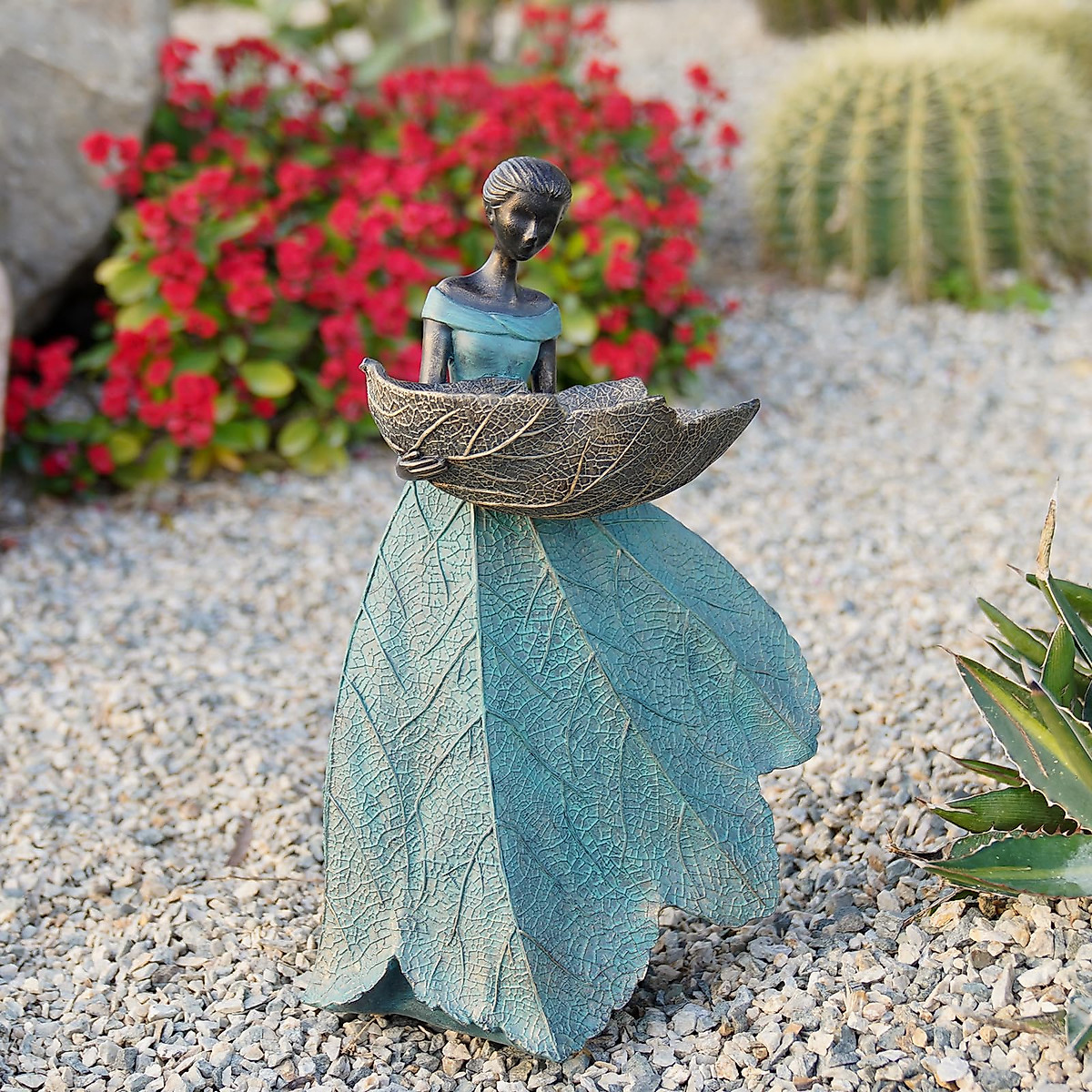 DiliComing Fairy Garden Statue Bird Feeder - 12 Inch Fairy Statue for Home Decoration, Resin Outdoor Statues for Garden Decoration, Best Bird Feeder Garden Gift for Women 12 x 7.5 x 5 Inch