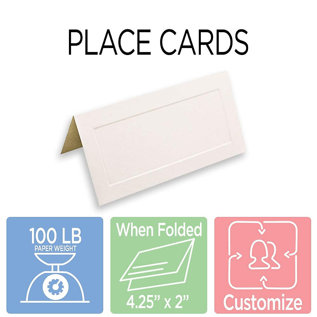 JAM PAPER Foldover Wedding Table Place Cards - 2 x 4 1/4 - Off White with Embossed Border - 100/Pack