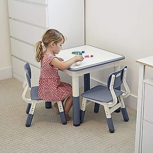 ECR4Kids Square Dry-Erase Activity 2 Adjustable Height Table and Chairs, Grey