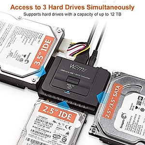 WEme USB 3.0 to SATA/IDE Adapter with Universal 2.5/3.5 Hard Drive Disk Converter for HDD/SSD & IDE HDD Support 6TB and One-Touch Backup Include 12V 2A Power Adapter + USB 3.0 Cable for Laptop