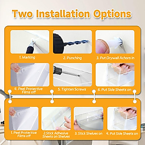 GTJ Acrylic Shelves, 4-Pack Spice Rack Wall Mount, Clear Book Shelves for Wall, Spice Organization, Vinyl Wall Mount, Cabinet, Pantry Door, Kitchen, Bedroom, Self-Adhesive and Drilling