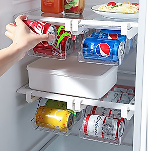 XILAOTOU Fridge Organizer Hanging Soda Can Dispenser Drink Holder for Refrigerator, Kitchen Organizer,Cabinet Shelf - Clear Plastic Canned Food Storage Rack，store to 5 standards 12-oz soda