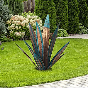 WYT-Fan Rustic Metal Agave Hand Painted Figurines for Patio Rustic Agave Decor DIY Tequila Art Agave Sculpture for Garden Decoration,Blue3,65cm