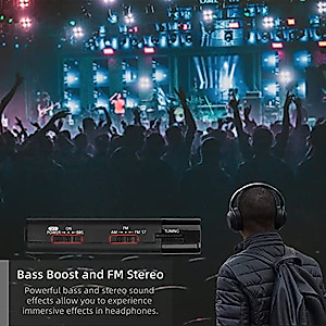 Retekess TR107 Pocket Radio AM FM, Portable Radio with Headphones, AAA Battery Operated, FM Stereo and Bass Boost, Ideal for Walking, Jogging(Black)