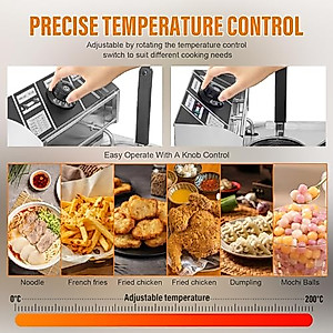 2 Hole Noodle Cooking Machine,deep Fryer with Basket,1500W Freidora De Aceite,Detachable Large Capacity Stainless Steel Countertop Electric Oil Fryer with Temperature Control for Restaurant Or Home