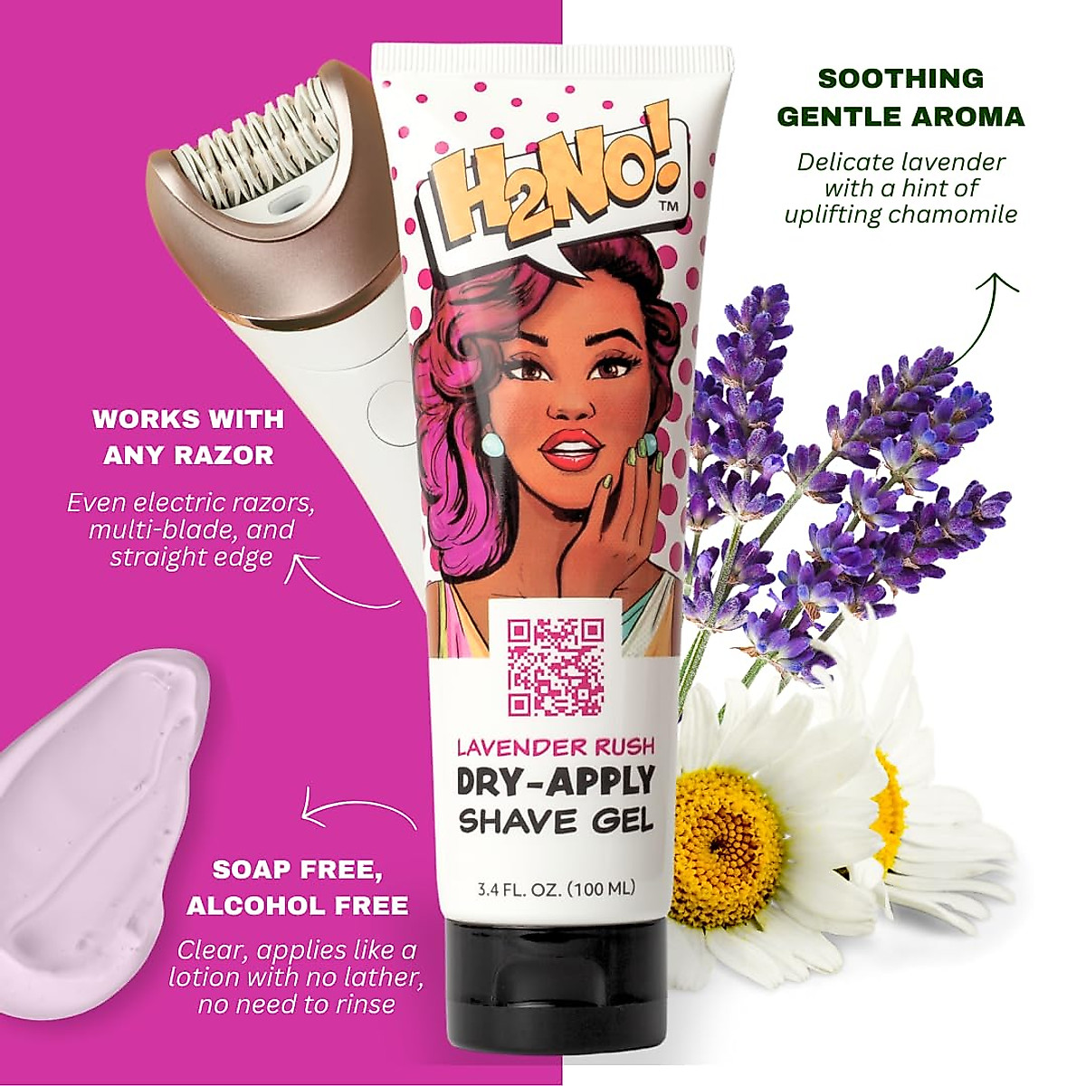 H2NO Lavender Rush Dry-Apply Shave Gel 3.4oz TSA Friendly | Waterless Shave Gel | NO RAZOR BURN | Electric Razor Approved | Shave on the go