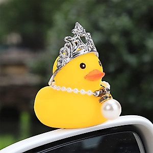 wonuu Car Duck Rubber Duck Car Ornaments Duck Car Dashboard Decorations with Mini Crown and Necklace, C-Male Crown