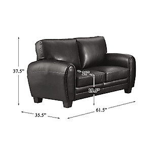 Pemberly Row Modern Faux Leather Loveseat for 2 People, Sofa Couch with High Back for Living Room, Black