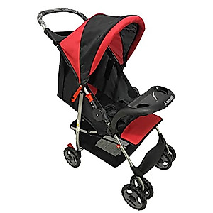AmorosO Single Stroller - Baby Stroller with Four Wheels - Lightweight Stroller - Convertible Stroller with Extra Storage Space - Foldable Stroller with Sun Protection Hood Cover Red