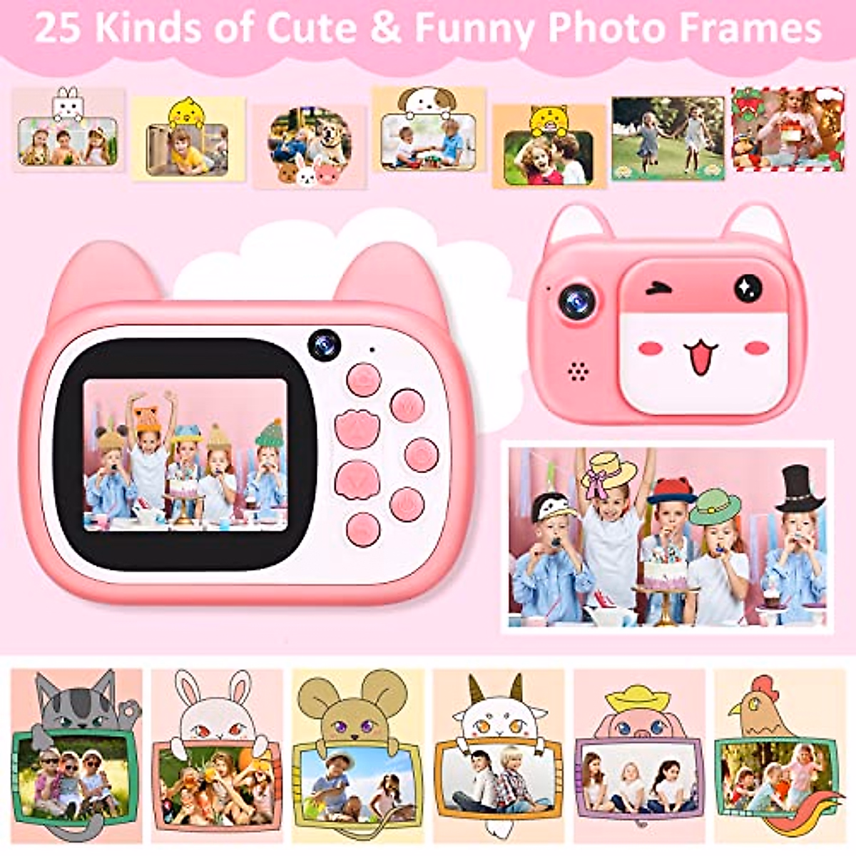 1080P HD Selfie Video Kids Camera Toys with 32GB SD Card, Digital Camera for Kids,Toddler Camera for Girls & Boys as Birthday, Pink
